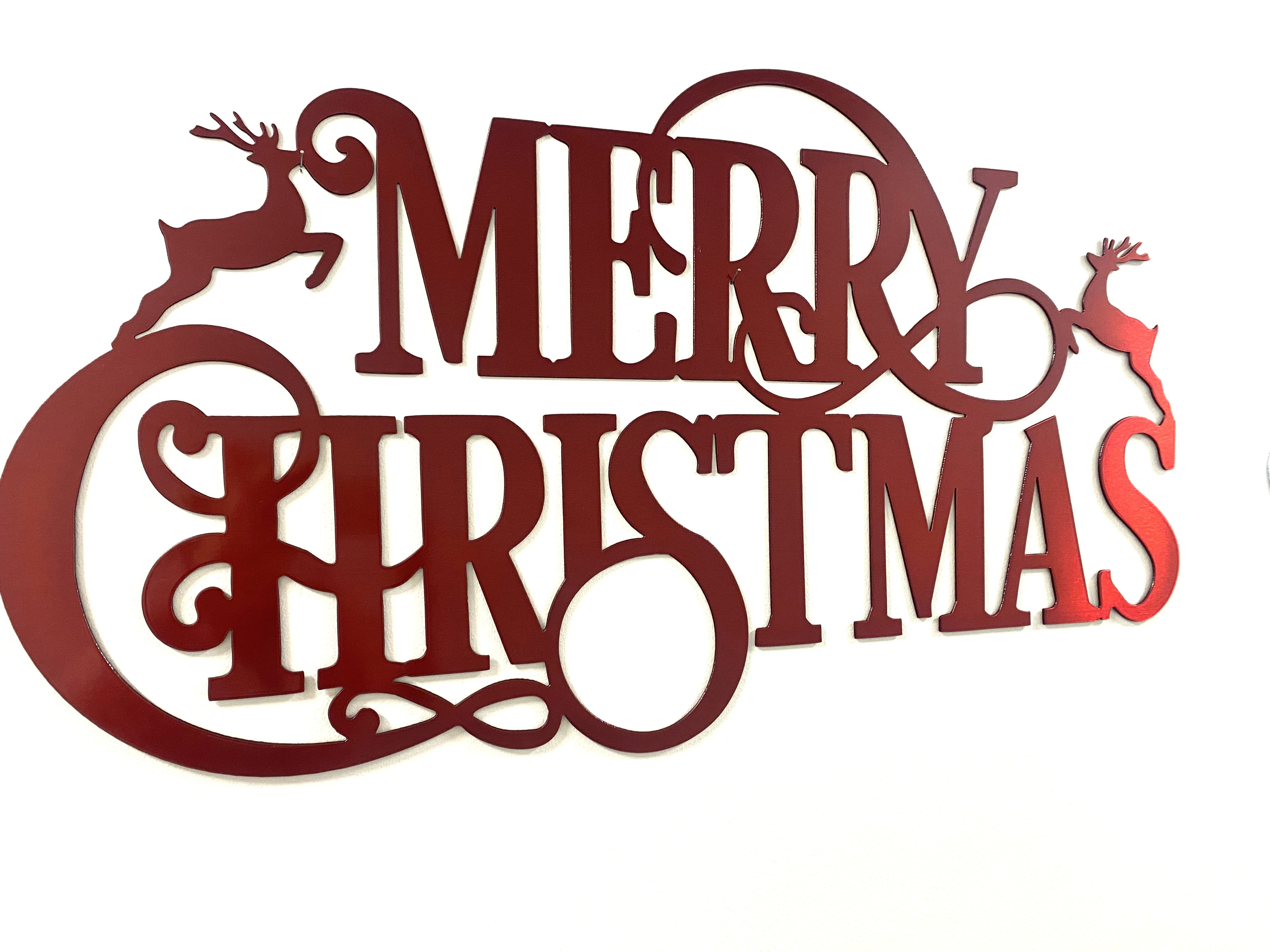 Candy Red Merry Christmas Metal Sign - Christmas Metal Wall Art / Deco ...